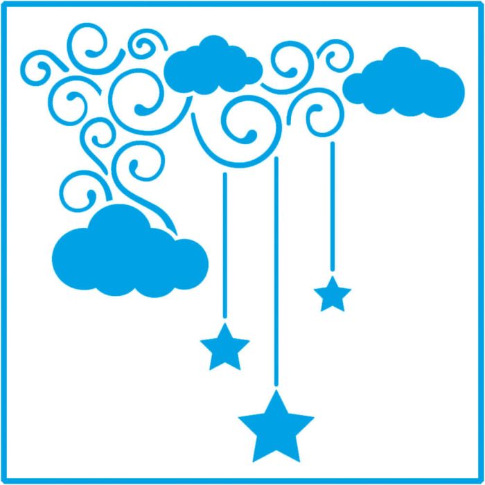 Stencil Litoarte Nuvem, Estrelas e Arabescos 14 x 14 cm